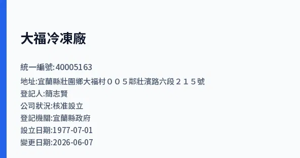 大福冷凍廠的照片-統編 40005163(宜蘭縣) 公司登記資料與營業項目詳細圖表