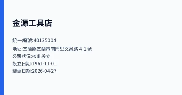 金源工具店的照片-統編 40135004(宜蘭縣) 公司登記資料與營業項目詳細圖表