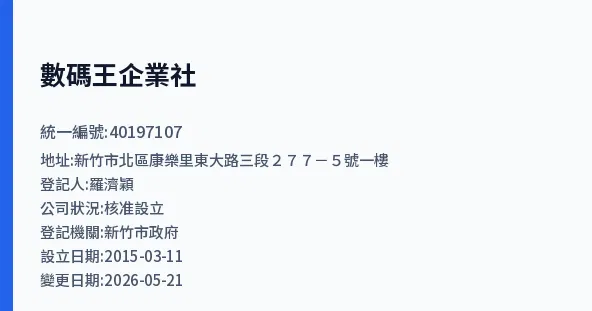 數碼王企業社的照片-統編 40197107(新竹市) 公司登記資料與營業項目詳細圖表