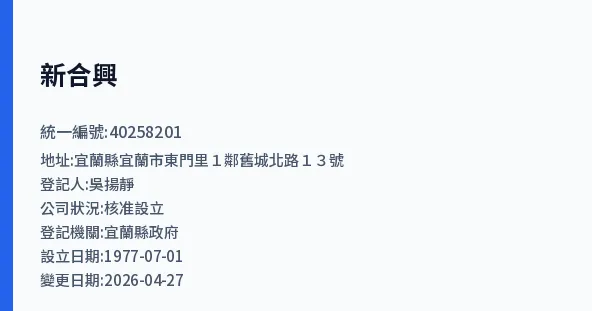 新合興的照片-統編 40258201(宜蘭縣) 公司登記資料與營業項目詳細圖表