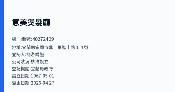 意美燙髮廳的照片-統編 40272409(宜蘭縣) 公司登記資料與營業項目詳細圖表