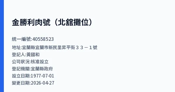 金勝利肉號(北舘攤位)的照片-統編 40558523(宜蘭縣) 公司登記資料與營業項目詳細圖表