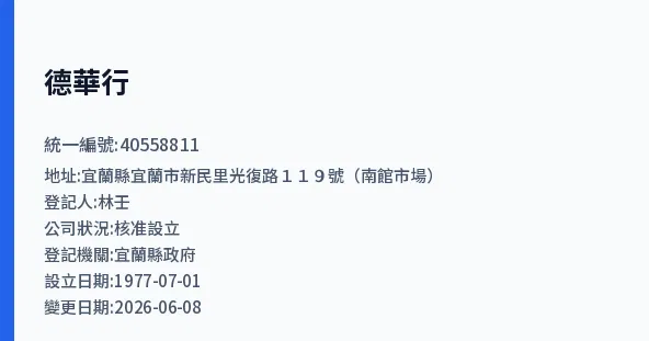 德華行的照片-統編 40558811(宜蘭縣) 公司登記資料與營業項目詳細圖表