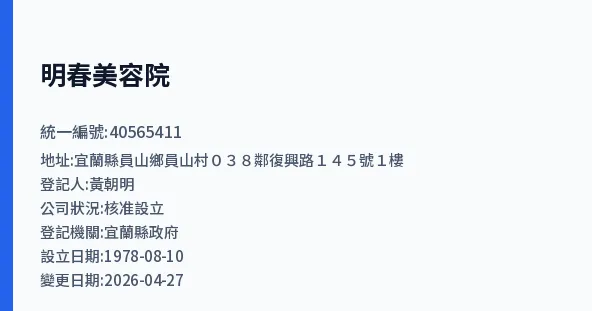 明春美容院的照片-統編 40565411(宜蘭縣) 公司登記資料與營業項目詳細圖表