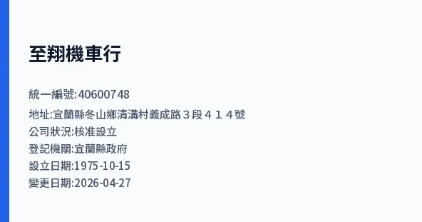 至翔機車行的照片-統編 40600748(宜蘭縣) 公司登記資料與營業項目詳細圖表