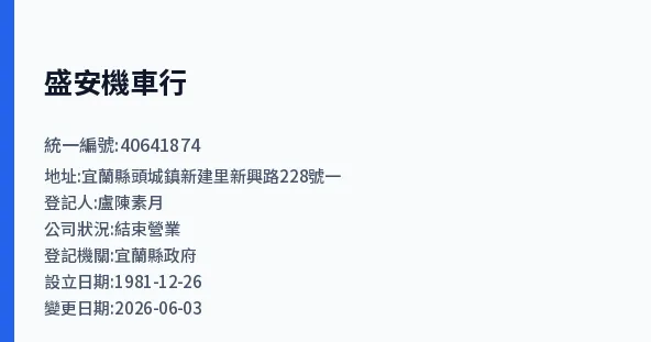 盛安機車行的照片-統編 40641874(宜蘭縣) 公司登記資料與營業項目詳細圖表
