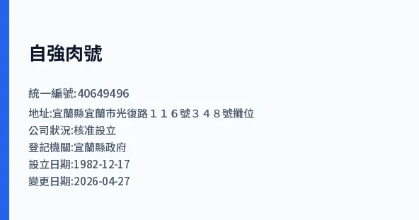 自強肉號的照片-統編 40649496(宜蘭縣) 公司登記資料與營業項目詳細圖表