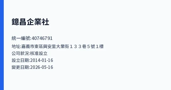 鐿昌企業社的照片-統編 40746791(嘉義市) 公司登記資料與營業項目詳細圖表