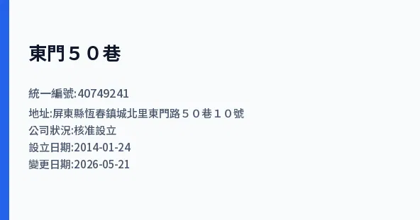 東門50巷的照片-統編 40749241(屏東縣) 公司登記資料與營業項目詳細圖表