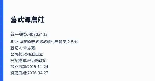 舊武潭農莊的照片-統編 40803413(屏東縣) 公司登記資料與營業項目詳細圖表