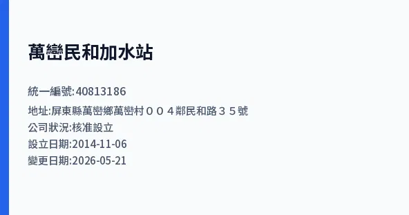 萬巒民和加水站的照片-統編 40813186(屏東縣) 公司登記資料與營業項目詳細圖表