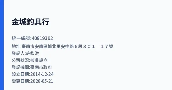 金城釣具行的照片-統編 40819392(臺南市) 公司登記資料與營業項目詳細圖表