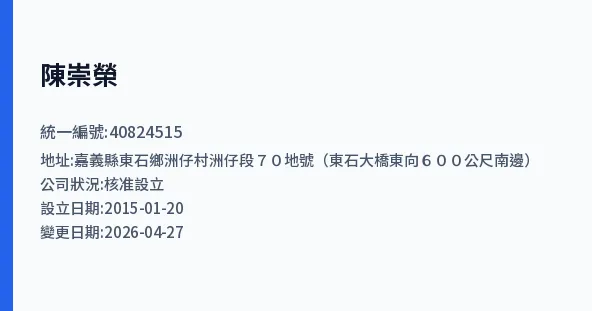 陳崇榮的照片-統編 40824515(嘉義縣) 公司登記資料與營業項目詳細圖表
