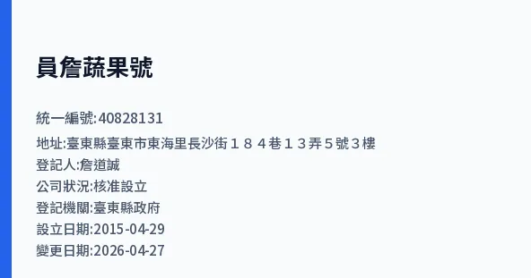 員詹蔬果號的照片-統編 40828131(臺東縣) 公司登記資料與營業項目詳細圖表