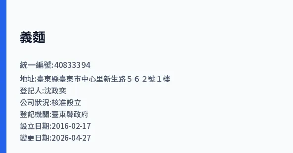 義麵的照片-統編 40833394(臺東縣) 公司登記資料與營業項目詳細圖表