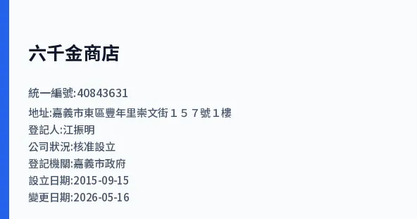 六千金商店的照片-統編 40843631(嘉義市) 公司登記資料與營業項目詳細圖表