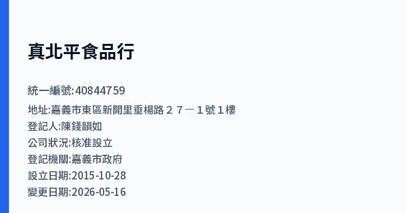 真北平食品行的照片-統編 40844759(嘉義市) 公司登記資料與營業項目詳細圖表