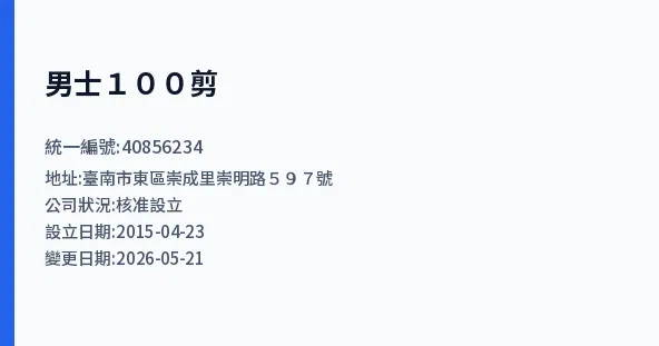 男士100剪的照片-統編 40856234(臺南市) 公司登記資料與營業項目詳細圖表