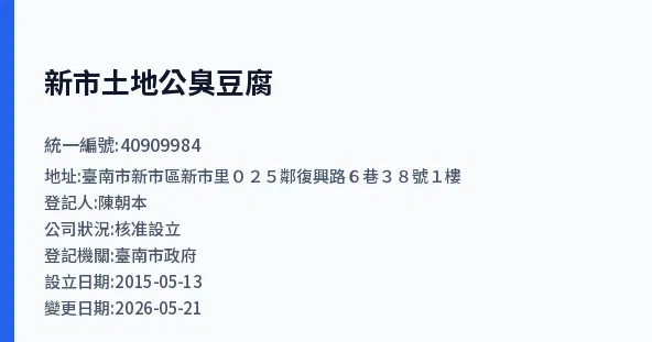 新市土地公臭豆腐的照片-統編 40909984(臺南市) 公司登記資料與營業項目詳細圖表