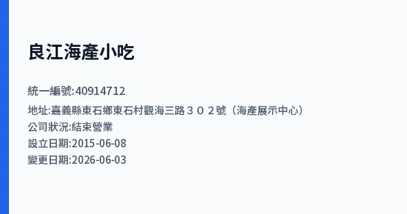 良江海產小吃的照片-統編 40914712(嘉義縣) 公司登記資料與營業項目詳細圖表