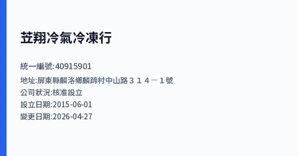 苙翔冷氣冷凍行的照片-統編 40915901(屏東縣) 公司登記資料與營業項目詳細圖表