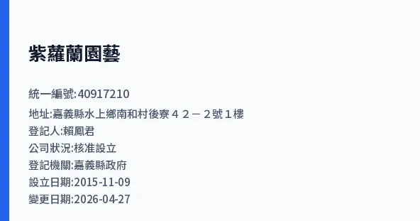 紫蘿蘭園藝的照片-統編 40917210(嘉義縣) 公司登記資料與營業項目詳細圖表