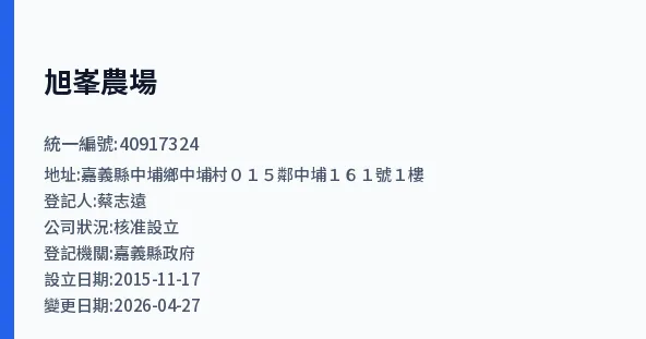 旭峯農場的照片-統編 40917324(嘉義縣) 公司登記資料與營業項目詳細圖表