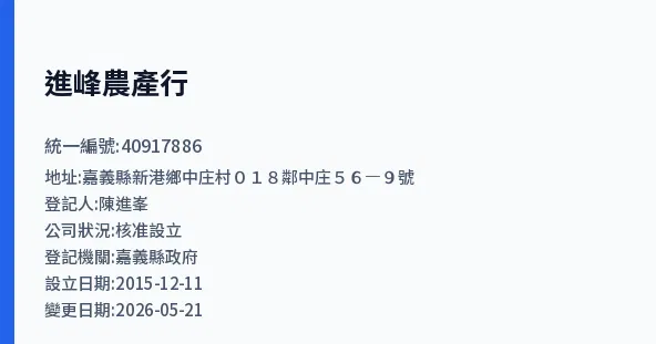 進峰農產行的照片-統編 40917886(嘉義縣) 公司登記資料與營業項目詳細圖表
