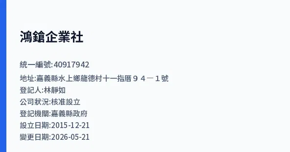 鴻鎗企業社的照片-統編 40917942(嘉義縣) 公司登記資料與營業項目詳細圖表