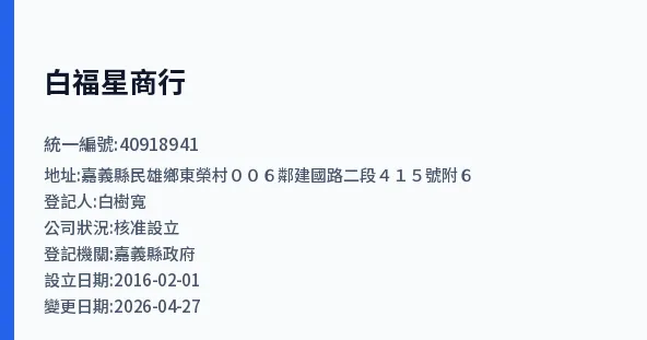 白福星商行的照片-統編 40918941(嘉義縣) 公司登記資料與營業項目詳細圖表