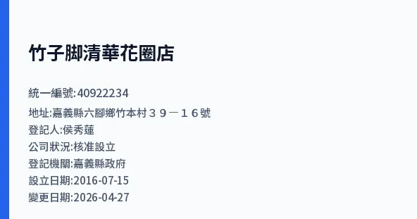 竹子脚清華花圈店的照片-統編 40922234(嘉義縣) 公司登記資料與營業項目詳細圖表