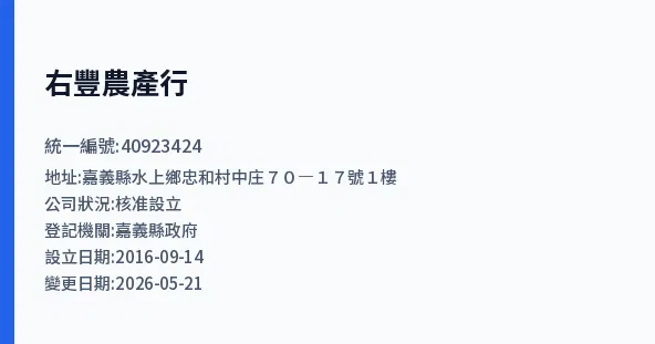 右豐農產行的照片-統編 40923424(嘉義縣) 公司登記資料與營業項目詳細圖表