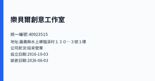 樂貝爾創意工作室的照片-統編 40923515(嘉義縣) 公司登記資料與營業項目詳細圖表