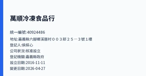 萬順冷凍食品行的照片-統編 40924486(嘉義縣) 公司登記資料與營業項目詳細圖表