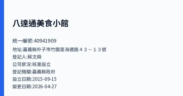 八達通美食小館的照片-統編 40941909(嘉義縣) 公司登記資料與營業項目詳細圖表