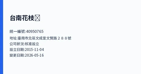 台南花枝焿的照片-統編 40950765(臺南市) 公司登記資料與營業項目詳細圖表