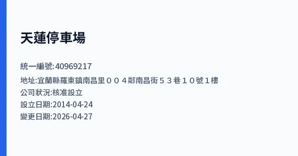 天蓮停車場的照片-統編 40969217(宜蘭縣) 公司登記資料與營業項目詳細圖表
