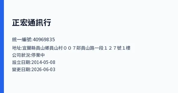 正宏通訊行的照片-統編 40969835(宜蘭縣) 公司登記資料與營業項目詳細圖表