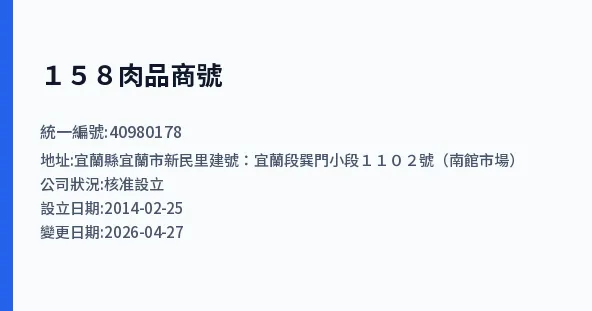 158肉品商號的照片-統編 40980178(宜蘭縣) 公司登記資料與營業項目詳細圖表