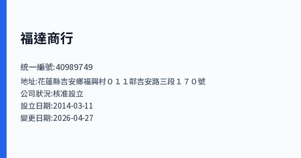 福達商行的照片-統編 40989749(花蓮縣) 公司登記資料與營業項目詳細圖表