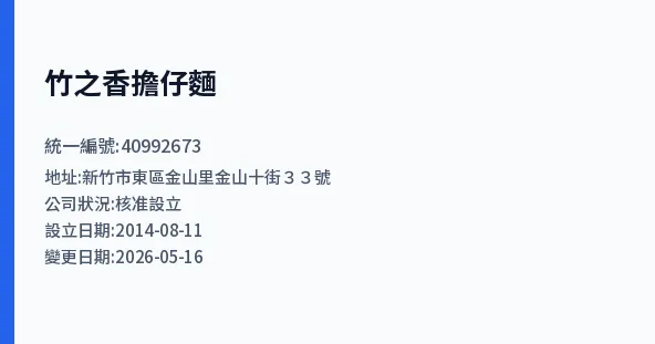 竹之香擔仔麵的照片-統編 40992673(新竹市) 公司登記資料與營業項目詳細圖表