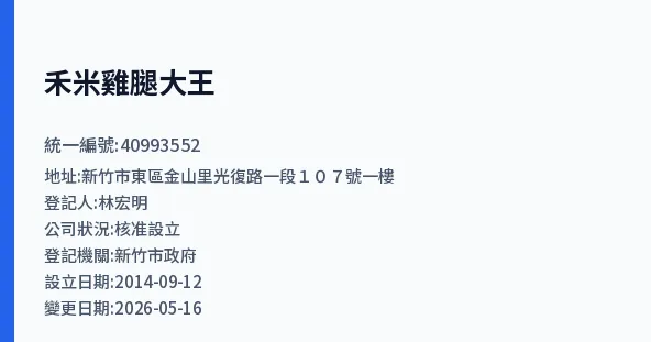 禾米雞腿大王的照片-統編 40993552(新竹市) 公司登記資料與營業項目詳細圖表