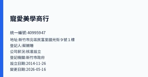 寵愛美學商行的照片-統編 40995947(新竹市) 公司登記資料與營業項目詳細圖表