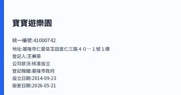 寶寶遊樂園的照片-統編 41000742(基隆市) 公司登記資料與營業項目詳細圖表
