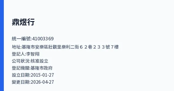 鼎煜行的照片-統編 41003369(基隆市) 公司登記資料與營業項目詳細圖表