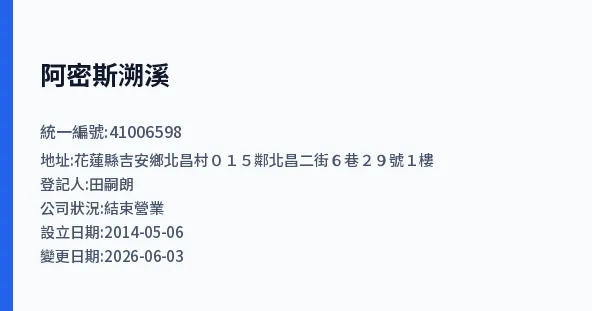 阿密斯溯溪的照片-統編 41006598(花蓮縣) 公司登記資料與營業項目詳細圖表