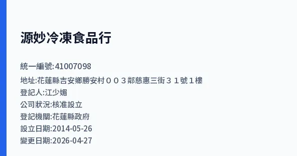 源妙冷凍食品行的照片-統編 41007098(花蓮縣) 公司登記資料與營業項目詳細圖表