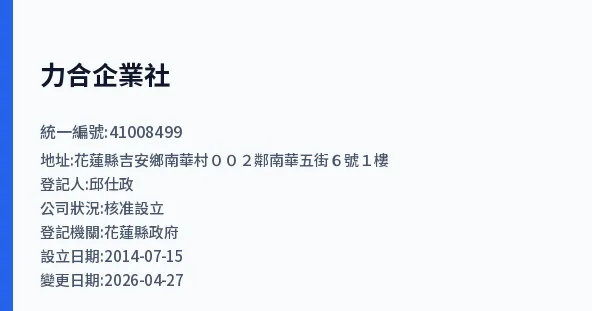 力合企業社的照片-統編 41008499(花蓮縣) 公司登記資料與營業項目詳細圖表