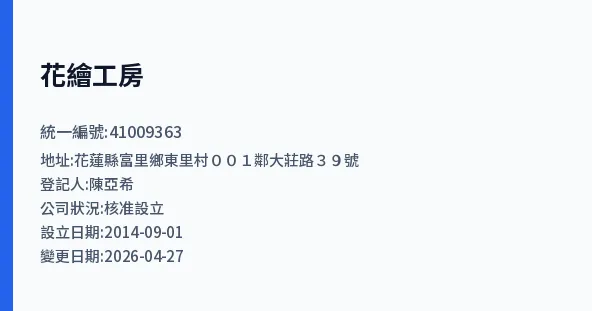 花繪工房的照片-統編 41009363(花蓮縣) 公司登記資料與營業項目詳細圖表
