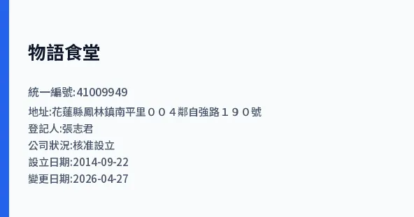 物語食堂的照片-統編 41009949(花蓮縣) 公司登記資料與營業項目詳細圖表